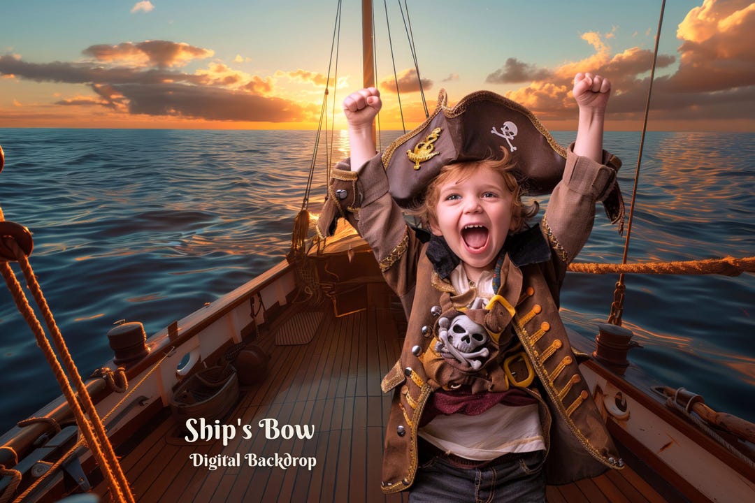 Ship's Bow Digital Backdrop Sea Robbers on Deck Digital Background for ...