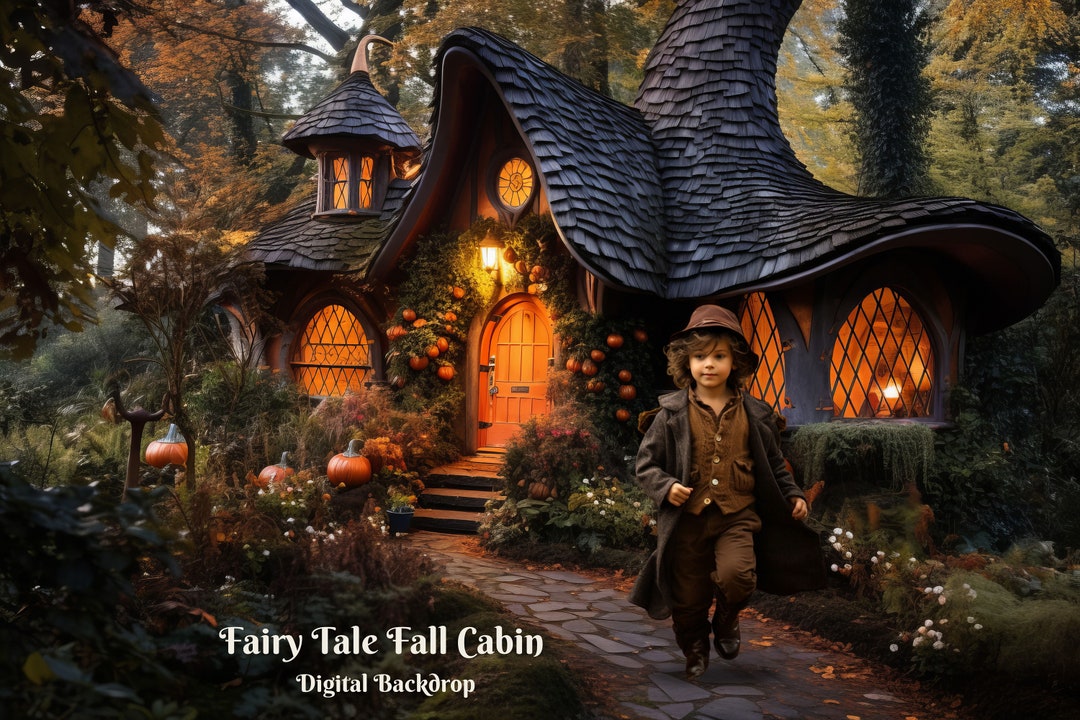 Fairy Tale Fall Cabin Digital Backdrop Magical Land Photo Background ...