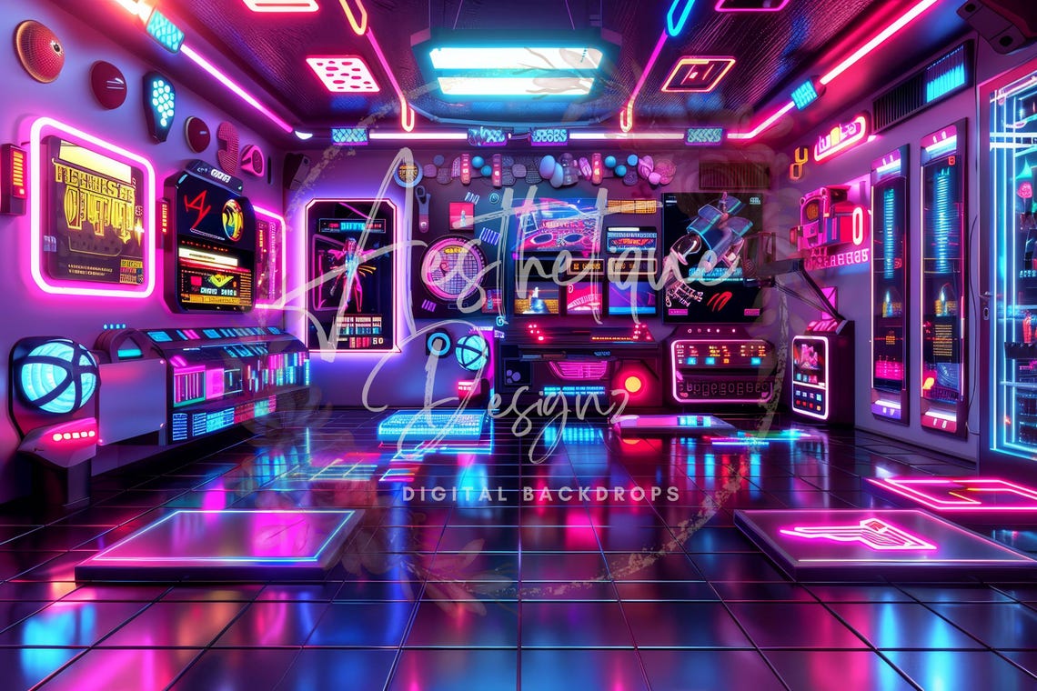 Futuristic Amusement Arcades Digital Backdrop for Arcade Machine ...