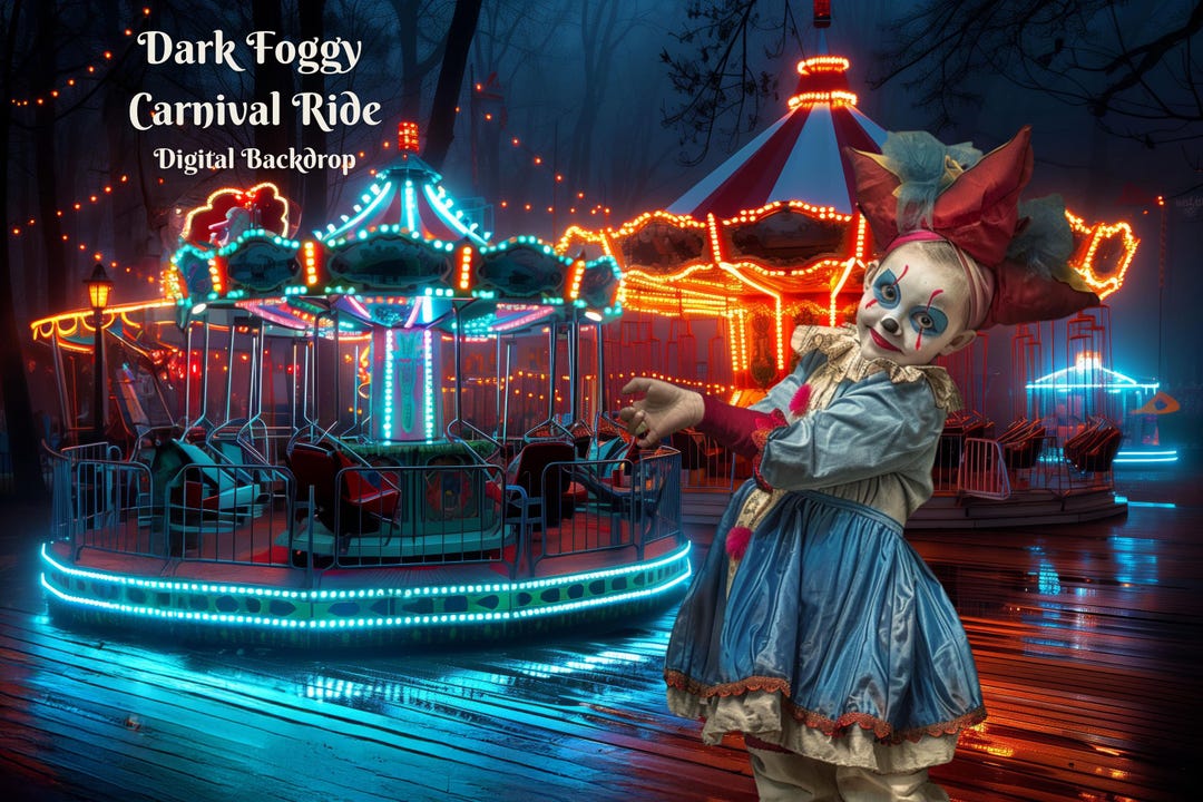 Dark Foggy Carnival Ride Digital Backdrop Old Desolate Circus Photo ...