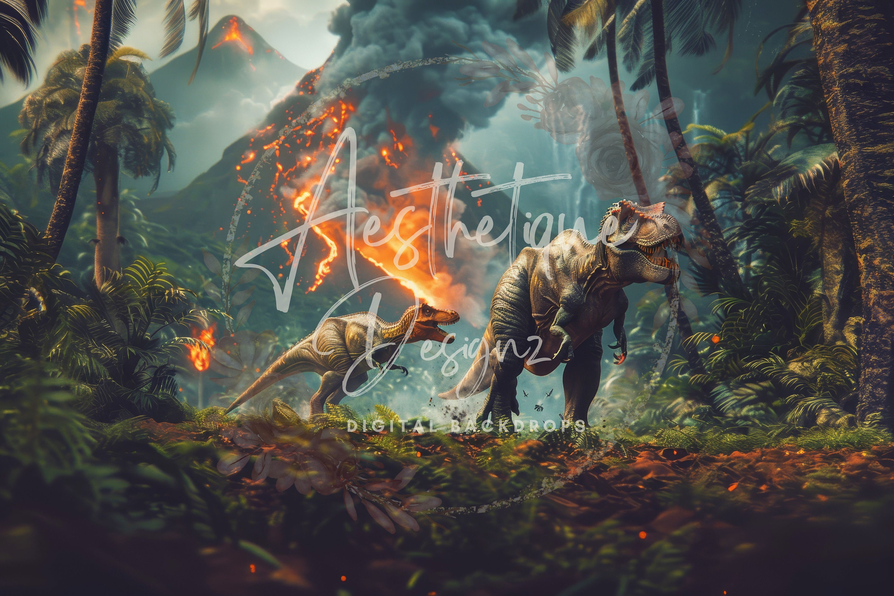 Dino's Extinction Digital Backdrop T-rex Dinosaur Digital Background ...