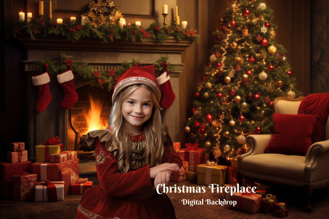 Christmas Fireplace Digital Backdrop Festive Season Digital Background ...