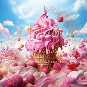Strawberry Ice Cream Land Digital Backdrop Candyland Background Big ...