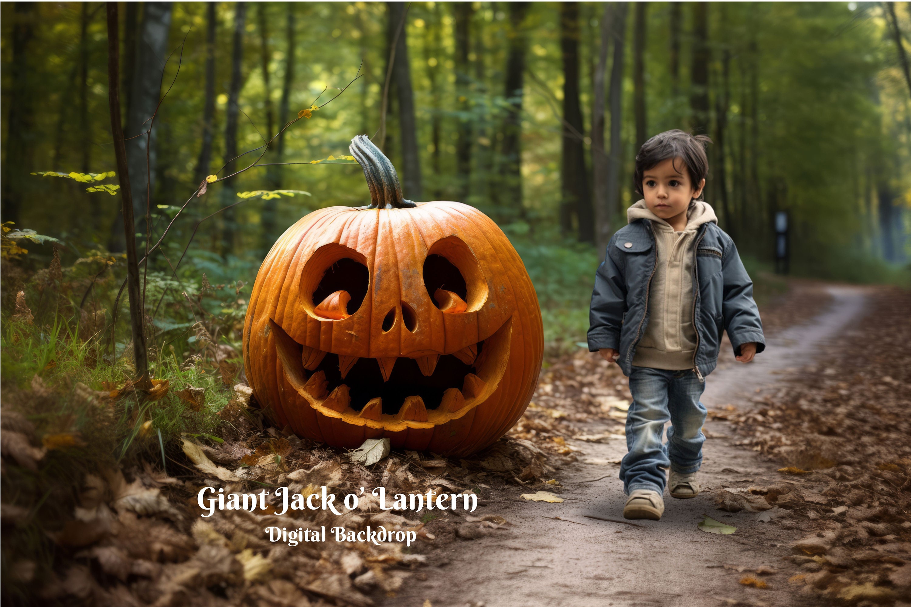 Giant Jack O' Lantern Digital Backdrop Halloween Forest - Etsy