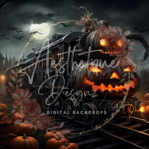 Monster Train Digital Backdrop Halloween Spooky Train Digital ...