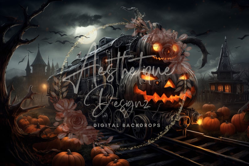 Monster Train Digital Backdrop Halloween Spooky Train Digital ...