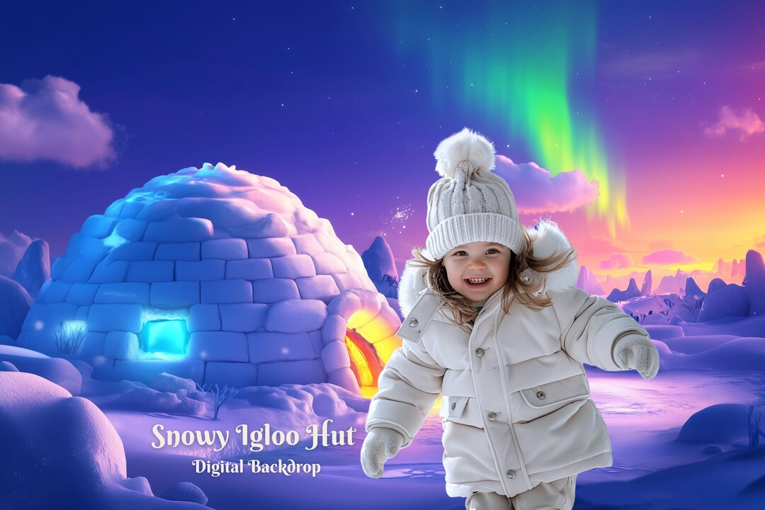 Snowy Igloo Hut Digital Backdrop Chilly Winter Background for Snowy ...