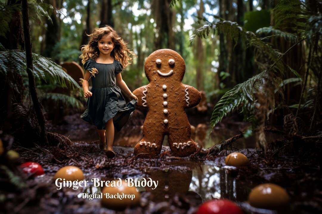 Gingerbread Buddy Digital Backdrop Magical Christmas Photo Background ...