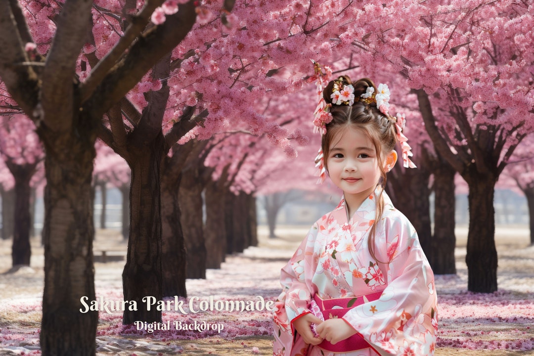 Sakura Park Colonnade Digital Backdrop for Japanese Forest Photo ...