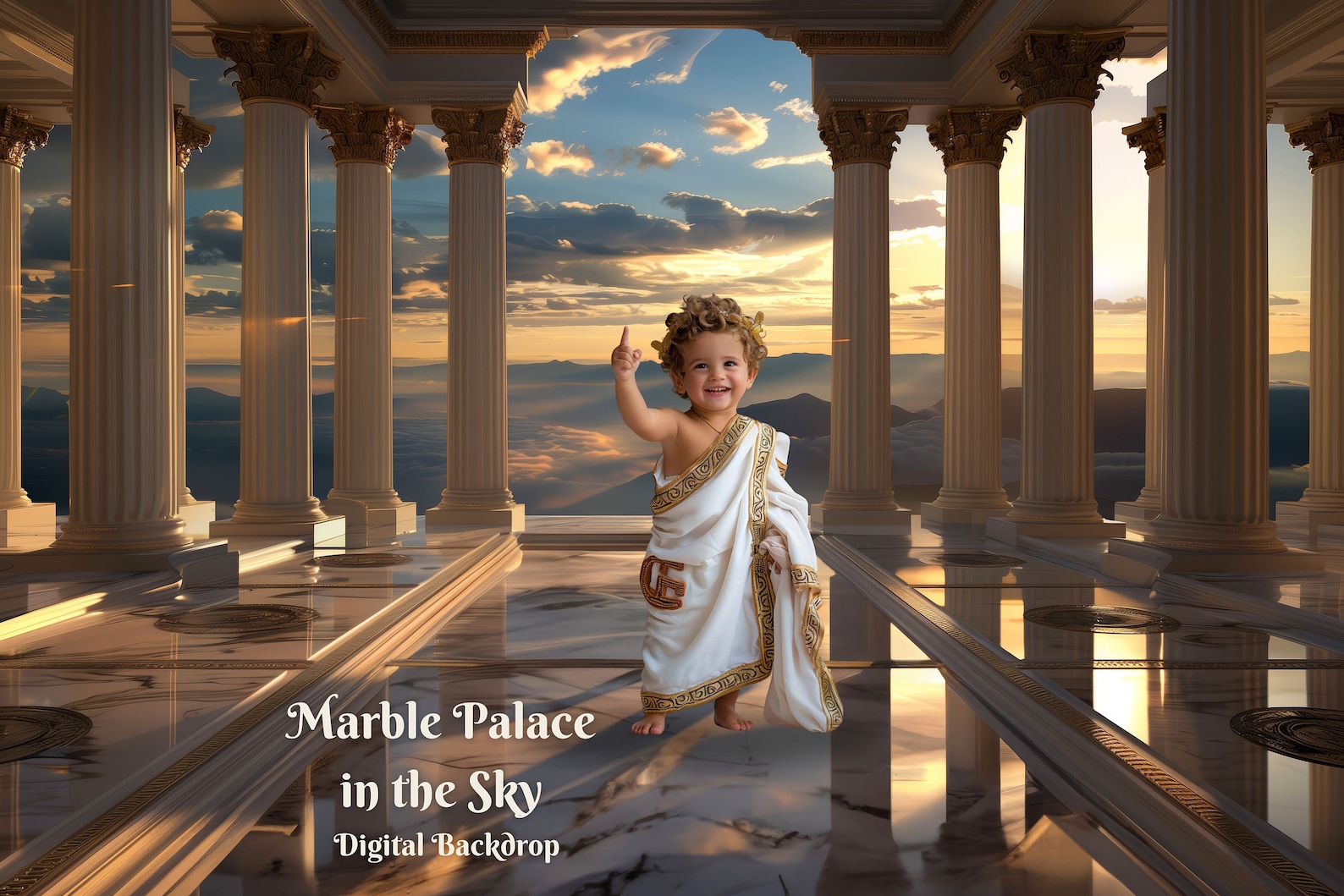 Marble Palace in the Sky Digital Backdrop Greek Gods Digital Background ...