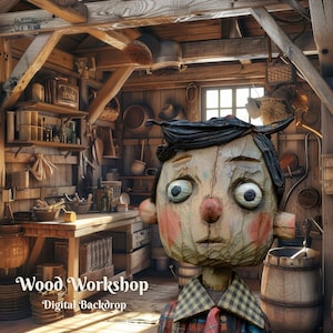 Wood Workshop Digital Backdrop Wood Carver Background for Little Wooden ...