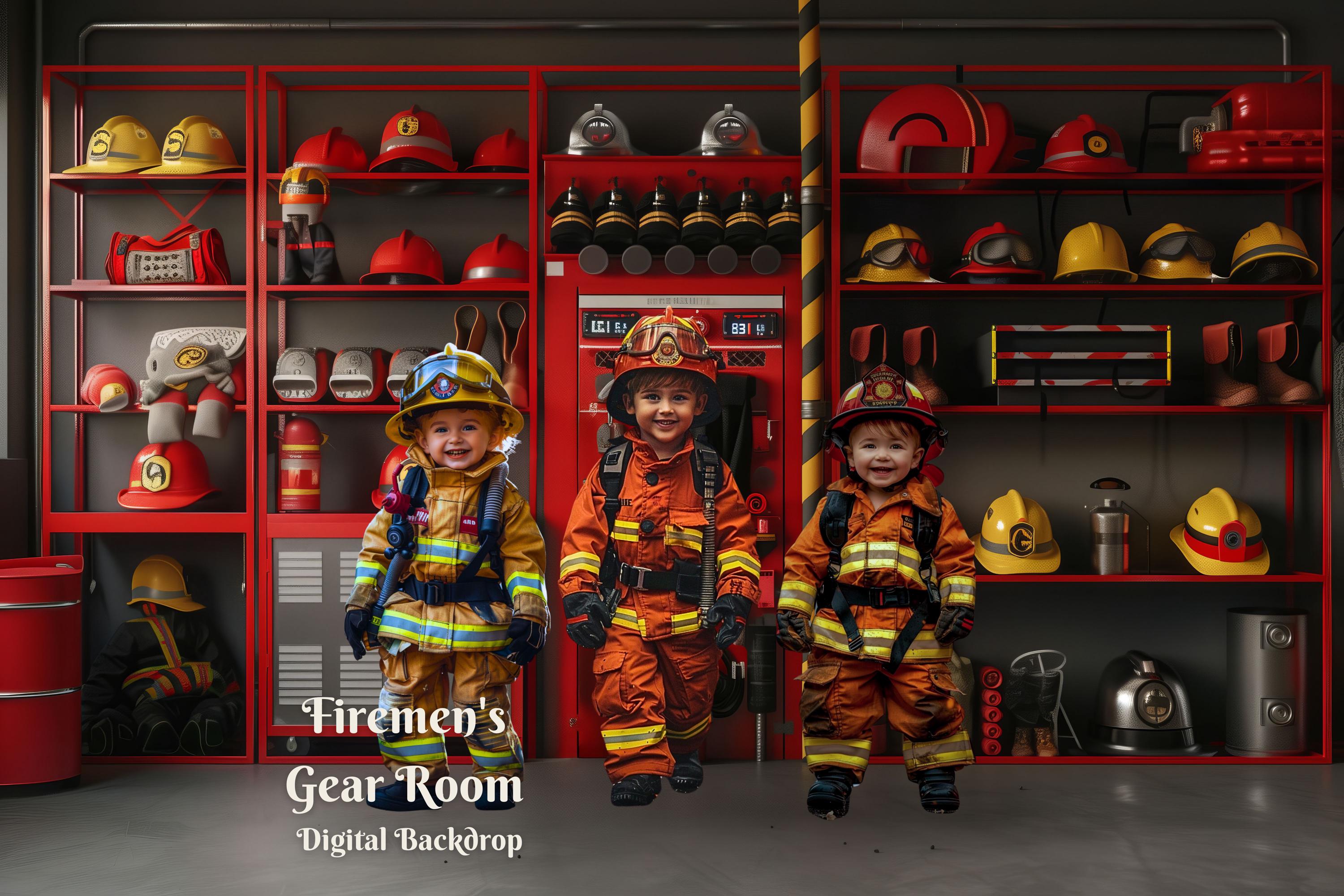 Fireman's Gear Room Digital Backdrop Fire Fighter's Office Photo ...