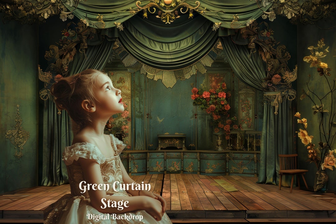 Green Curtain Mini Stage Digital Backdrop Classical Performance Theater ...
