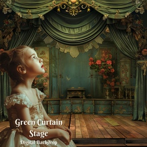 Green Curtain Mini Stage Digital Backdrop Classical Performance Theater ...