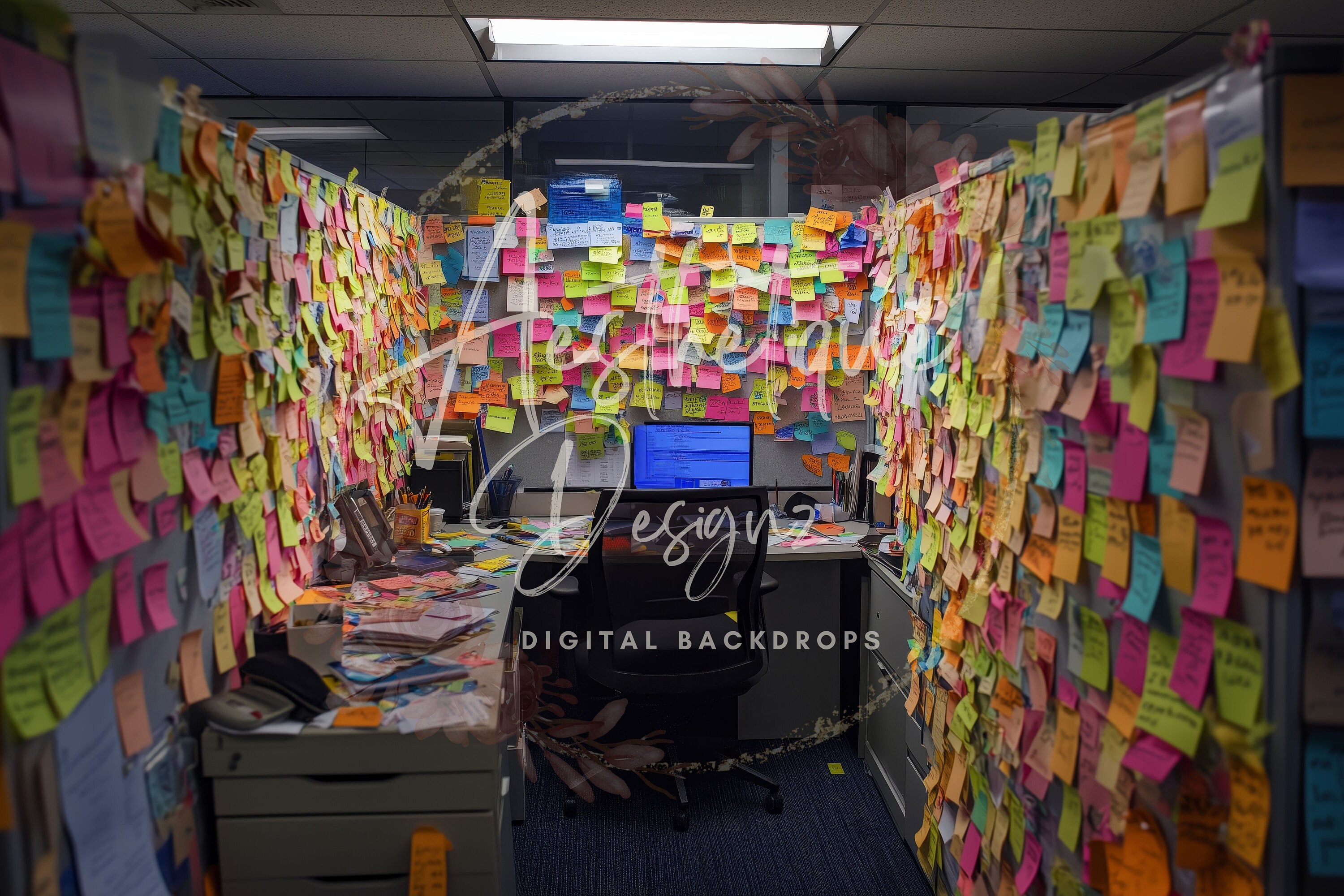 Chaotic Office Cubicle Digital Backdrop for Corporate Staff Photography ...