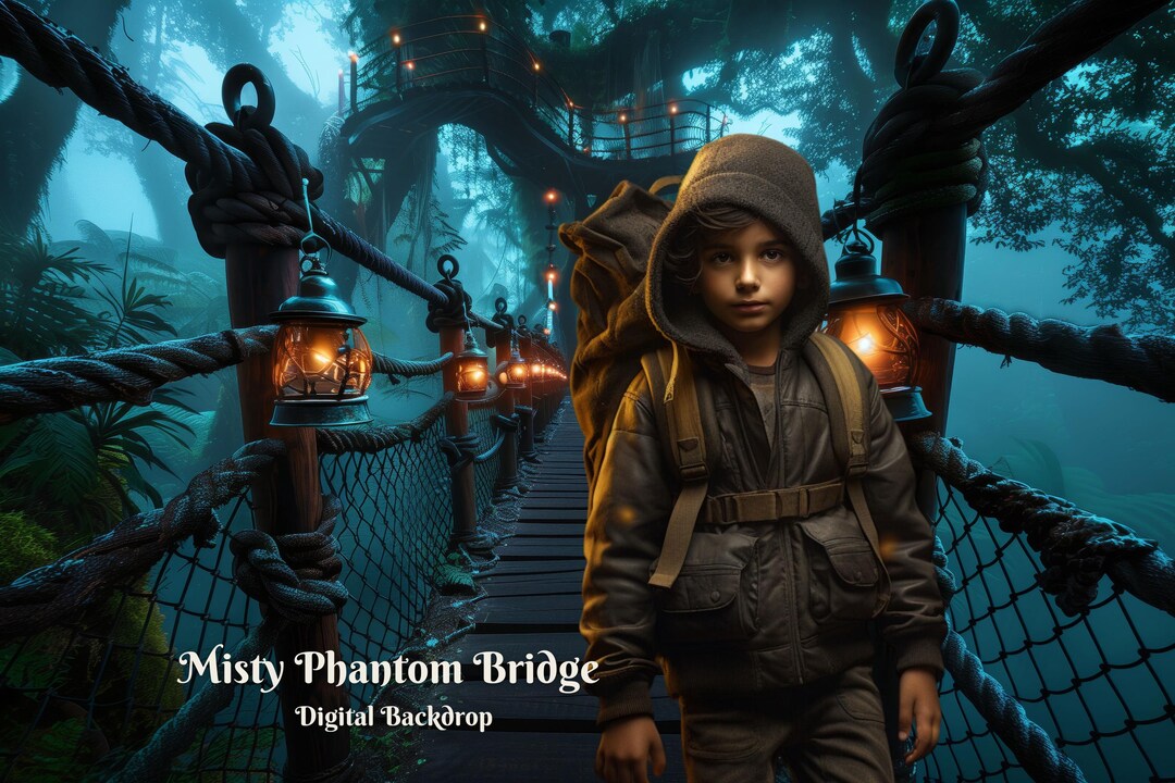 Misty Phantom Bridge Digital Backdrop Spooky Photo Background Lantern ...