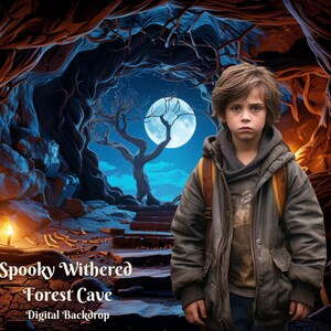 Spooky Withered Forest Cave Digital Backdrop for Mystery Forest Cave ...