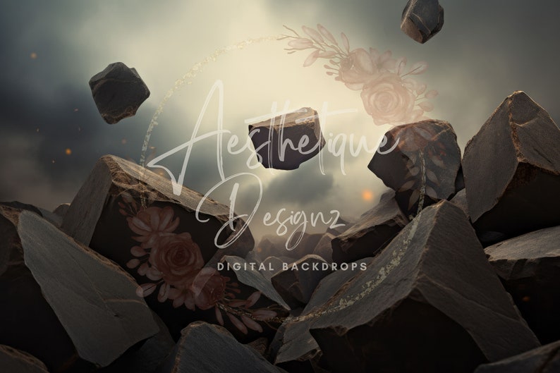 Floating Rocks Digital Backdrop Levitation Digital Background Fantasy ...