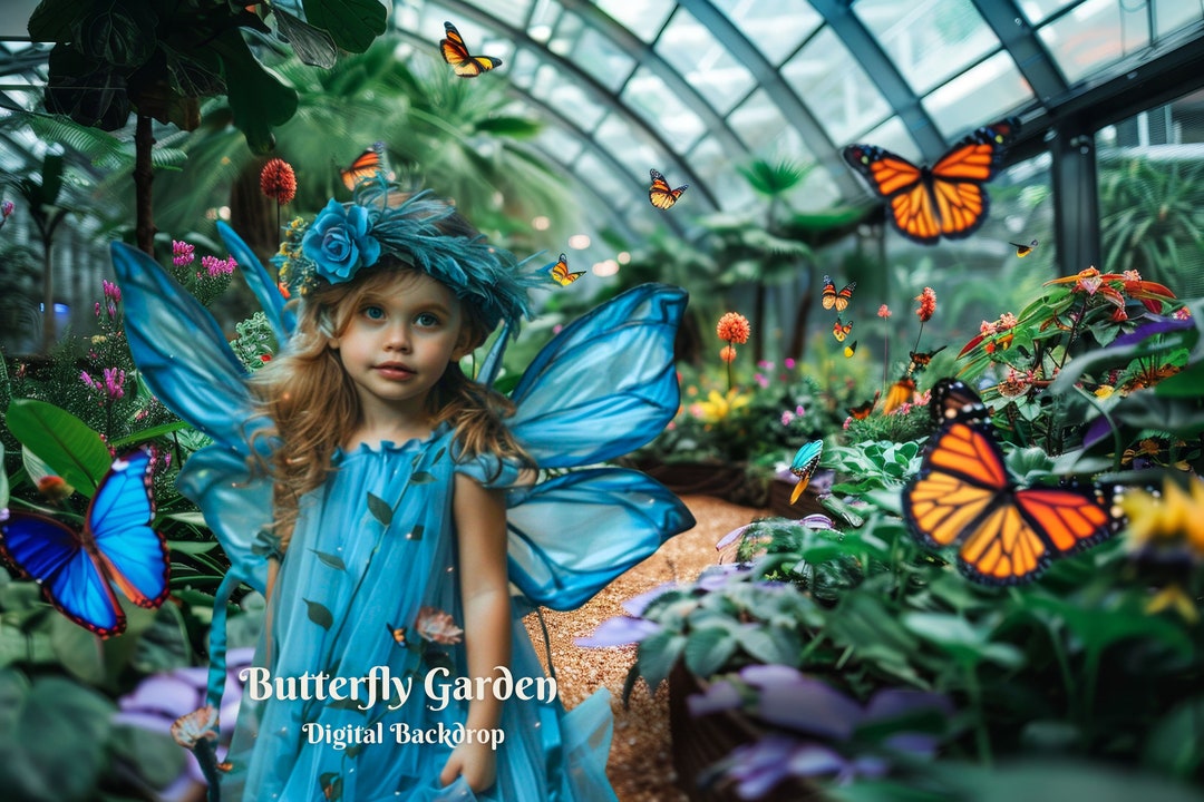 Butterfly Garden Digital Backdrop Greenhouse Garden Photo Background ...