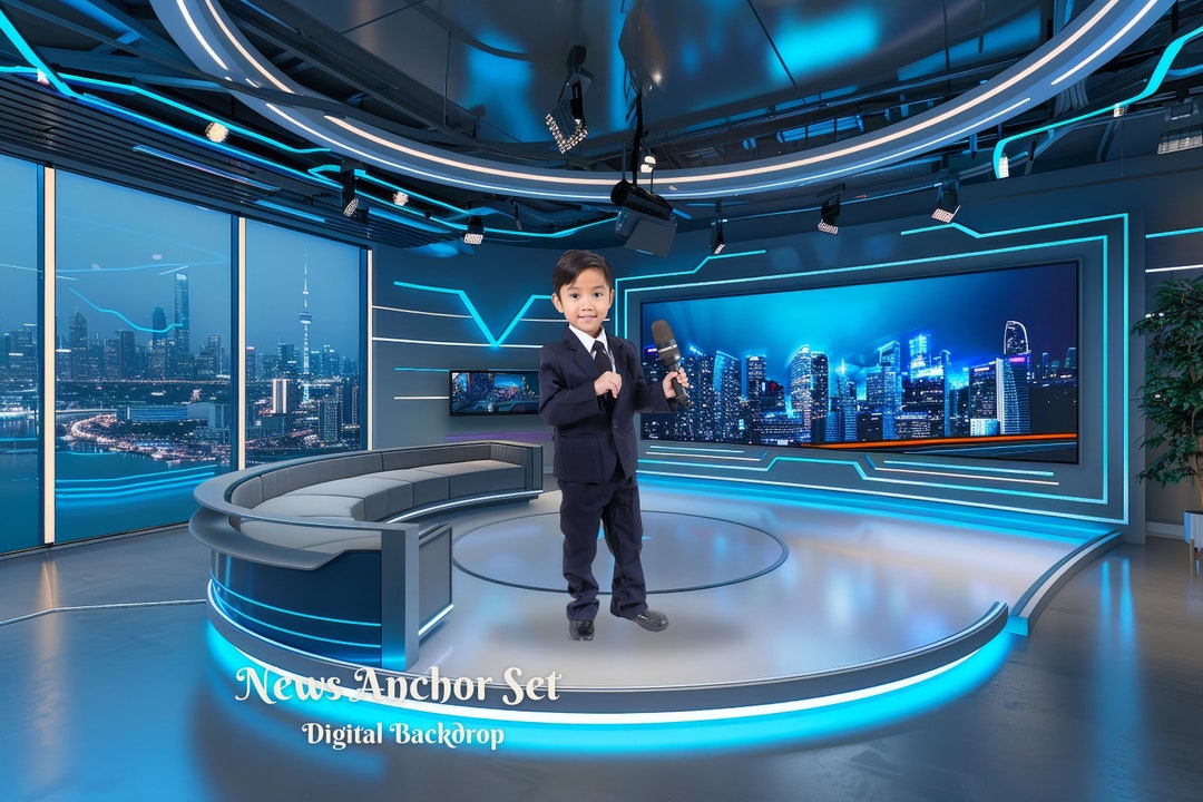 News Anchor Set Digital Backdrop Newscaster Background for Creative ...