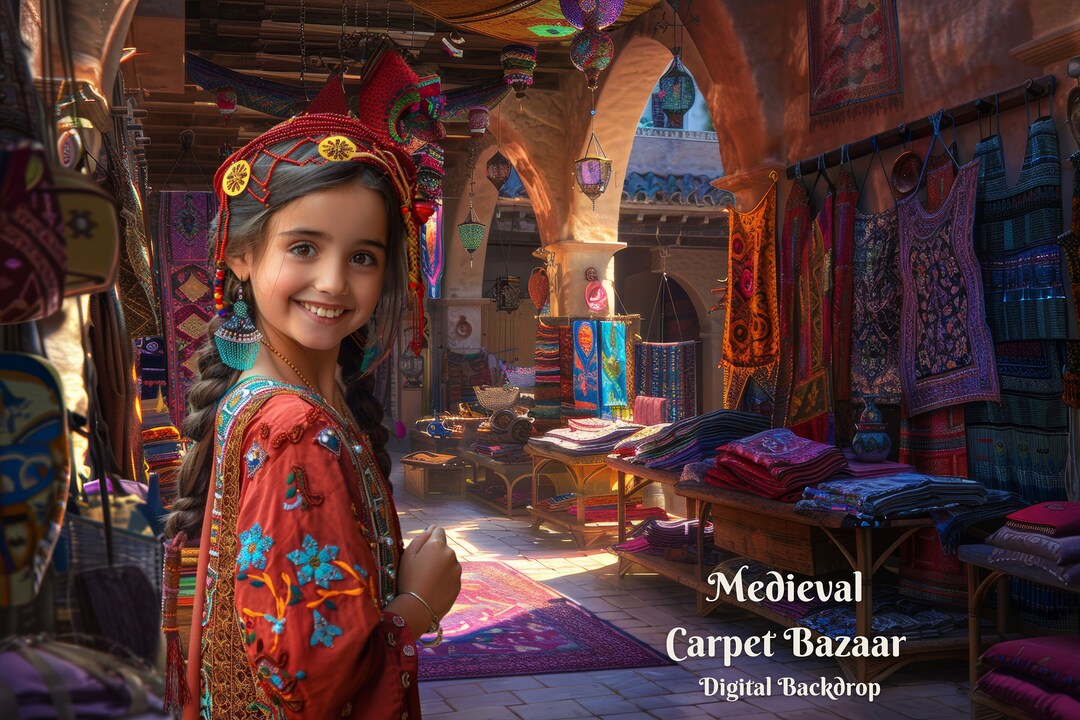 Medieval Carpet Bazaar Digital Backdrop Wool Rugs Stall Market Digital ...