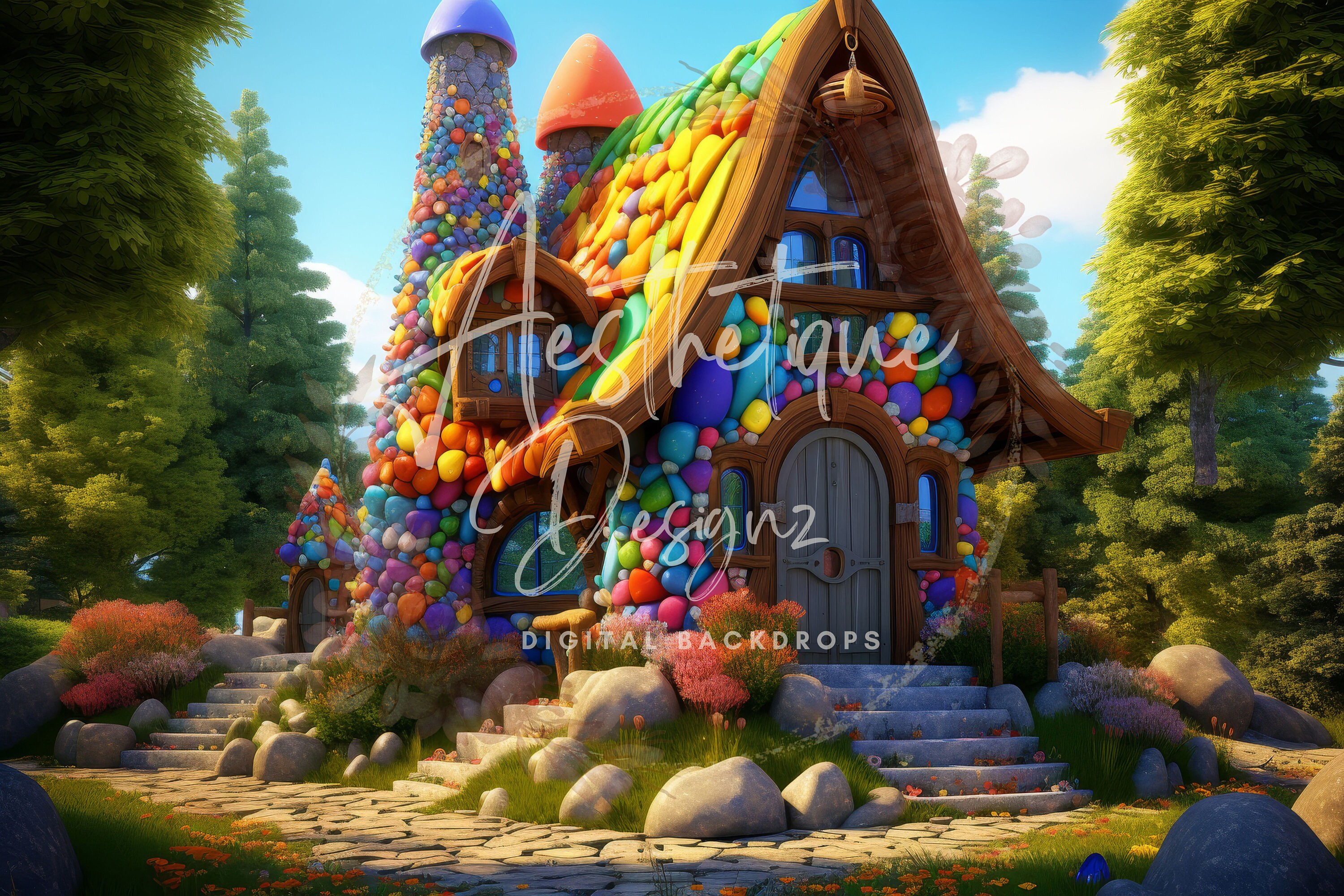 Colorful Pebble House Digital Backdrop for Creative Composite Images ...