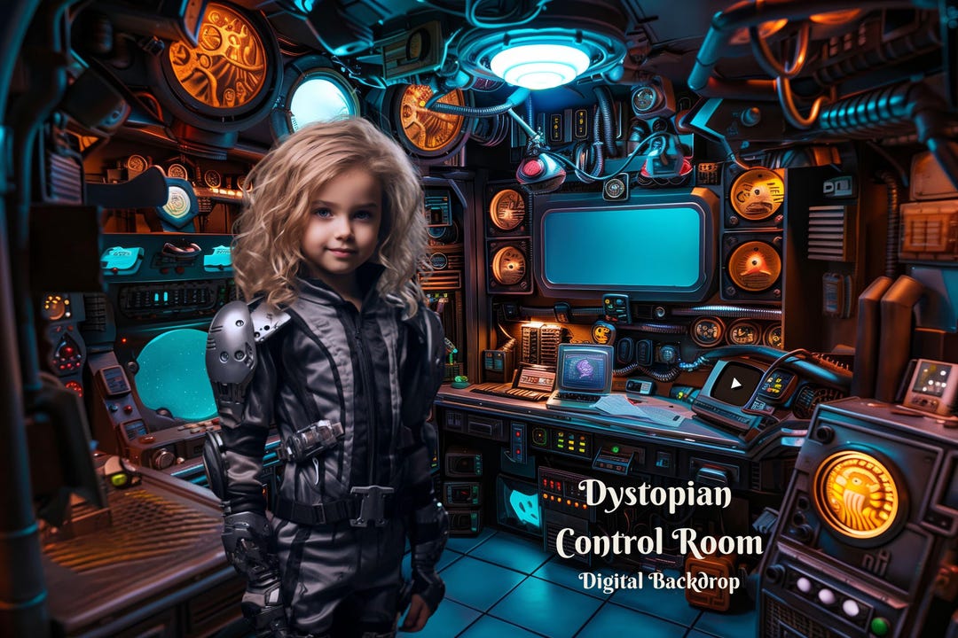 Dystopian Control Room Digital Backdrop for Advanced Future Technology ...