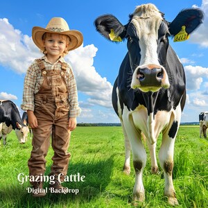 Grazing Cattle Digital Backdrop Farm Animals Background Rolling Hills ...