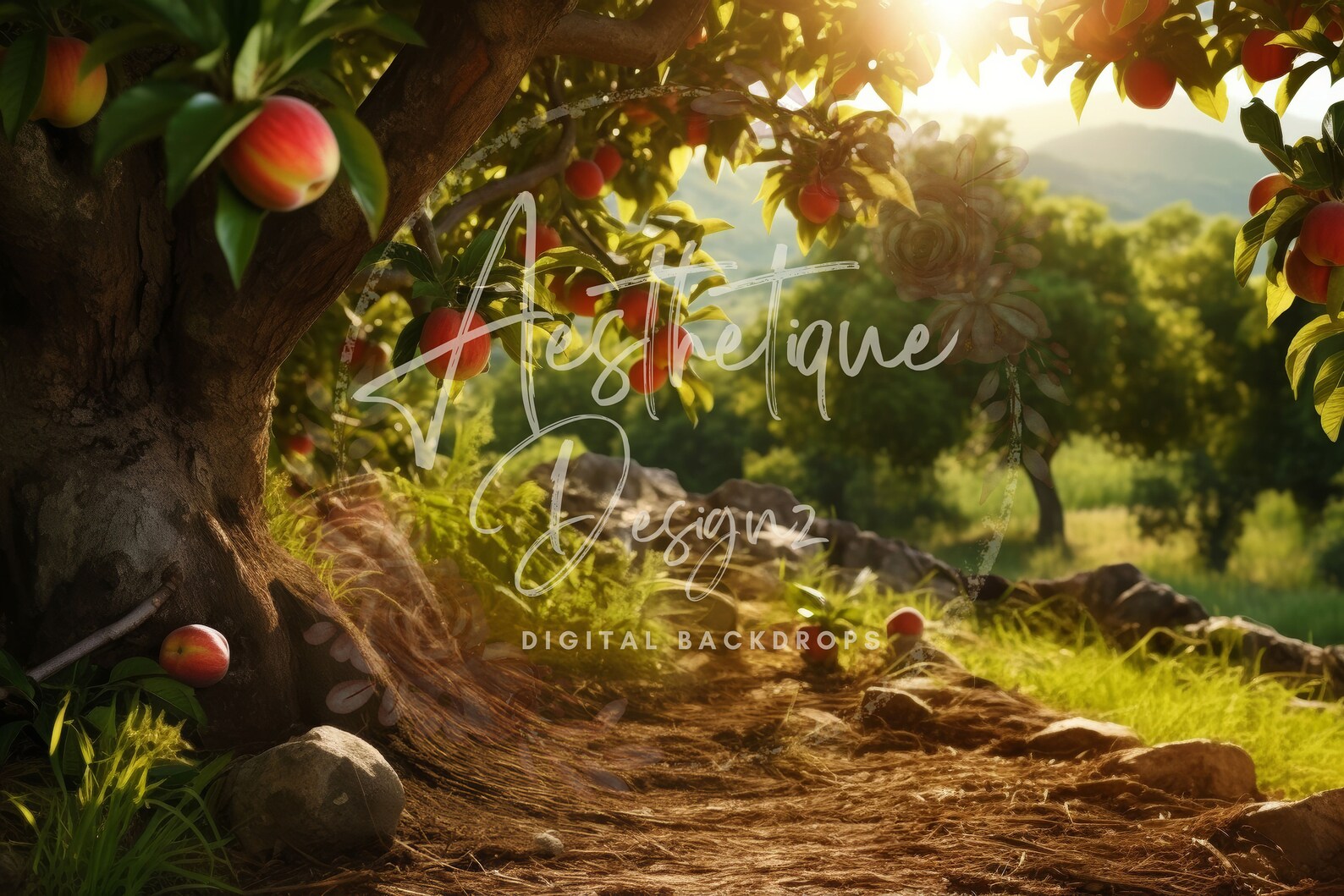Newton's Apple Tree Digital Backdrop Gravity Apple Tree Digital ...