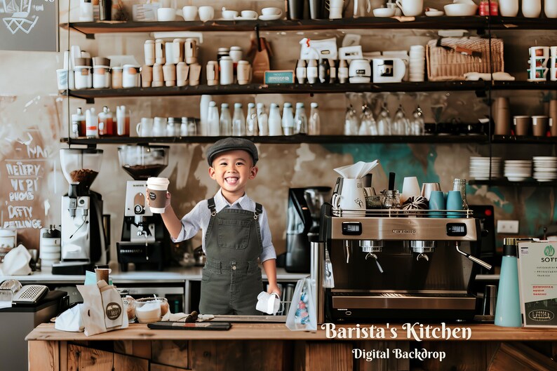 Barista's Kitchen Digital Backdrop Coffee House Photography Background ...