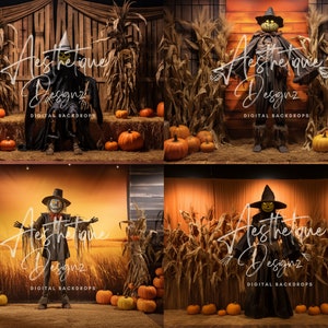24 Halloween Scarecrow Digital Backdrop Creepy Backgrounds for ...