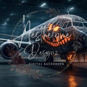 Spooky Airplane Digital Backdrop Halloween at Airport Photo Background ...