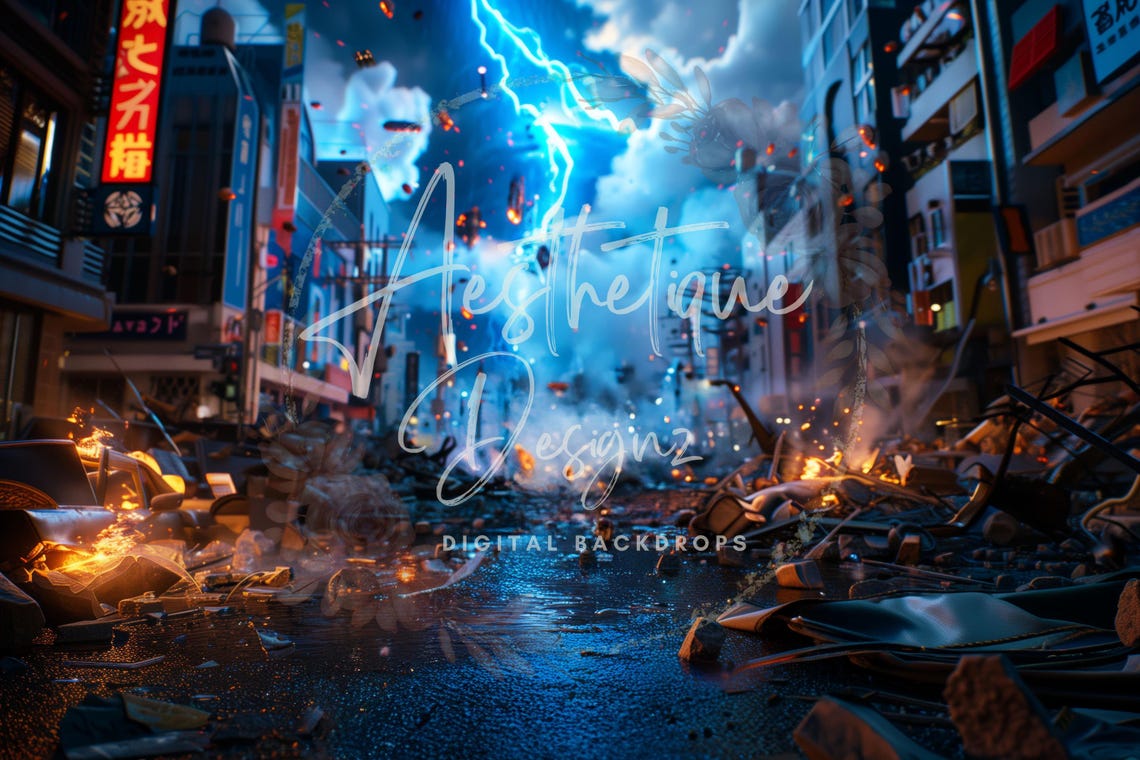 Chaotic City Destruction Digital Backdrop for Villain Destruction ...