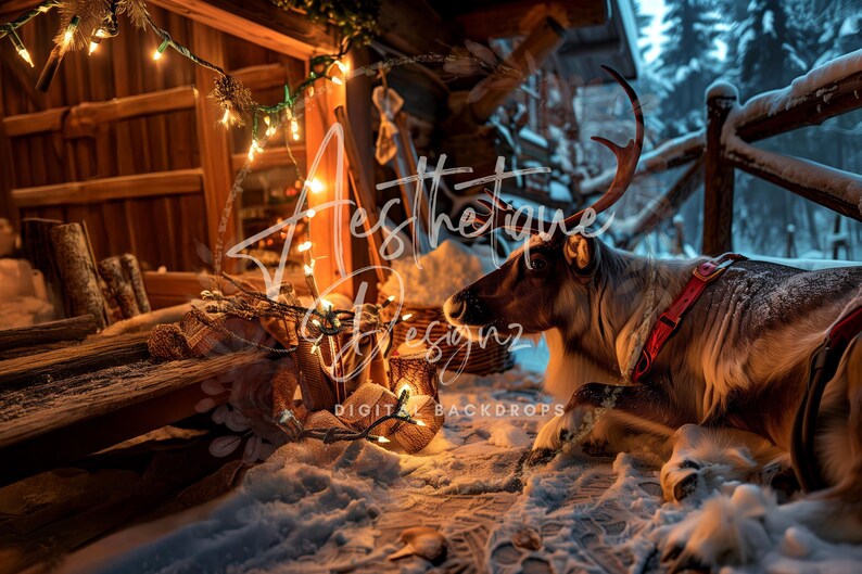Reindeer Snowy Barn Digital Backdrop Rudolf the Reindeer Digital ...