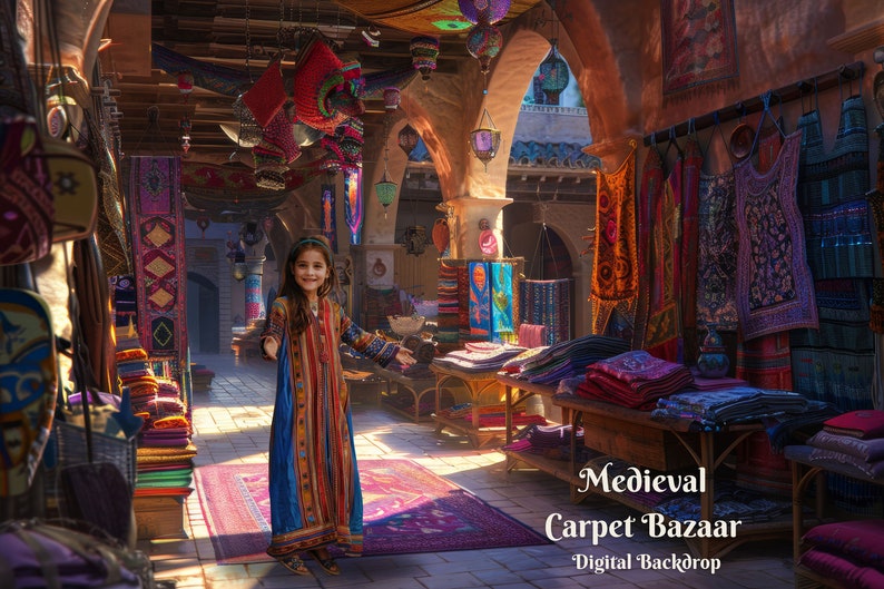Medieval Carpet Bazaar Digital Backdrop Wool Rugs Stall Market Digital ...