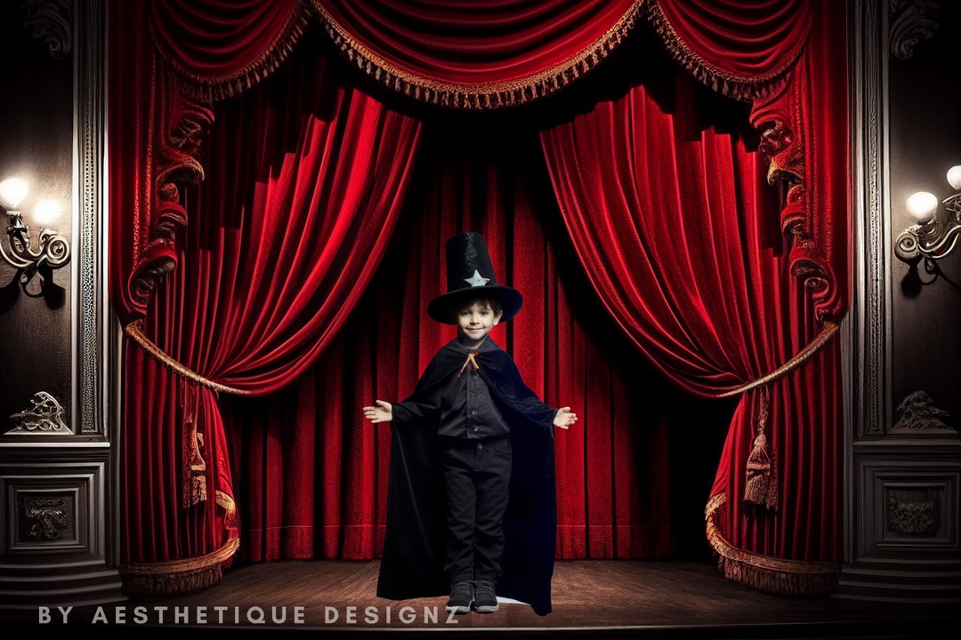 Center Stage With Red Velvet Curtains Digital Backdrop Magician ...