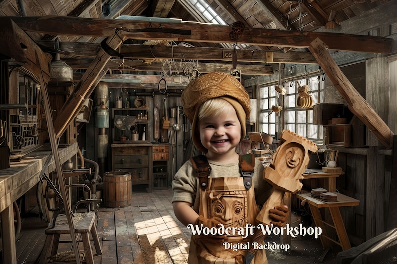Woodcraft Workshop Digital Backdrop Wood Carver Background for Little ...