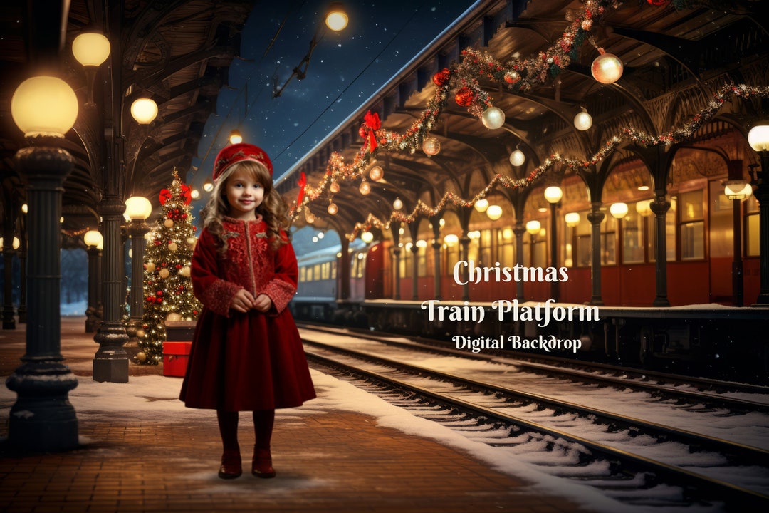 Christmas Train Station Digital Backdrop Christmas Train Station ...