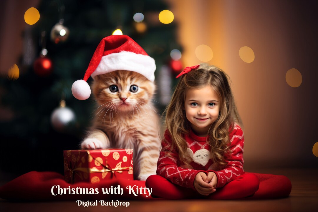 Christmas With Kitty Digital Backdrop Cat Lover Photo Background ...