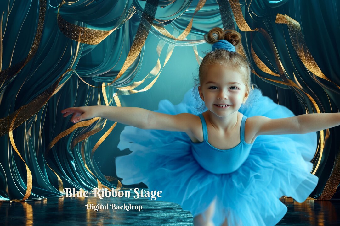 Blue Ribbon Stage Digital Backdrop for Ballerina Stage Composite Images ...