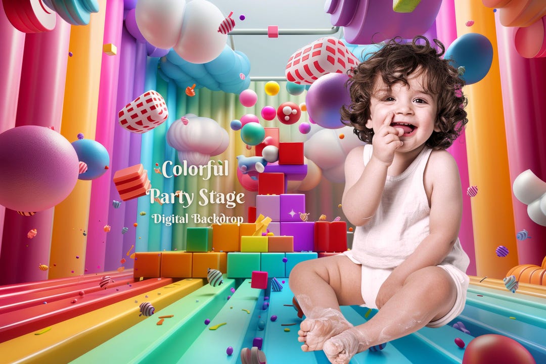 Colorful Party Stage Digital Backdrop for Jumping Boxes Composite ...