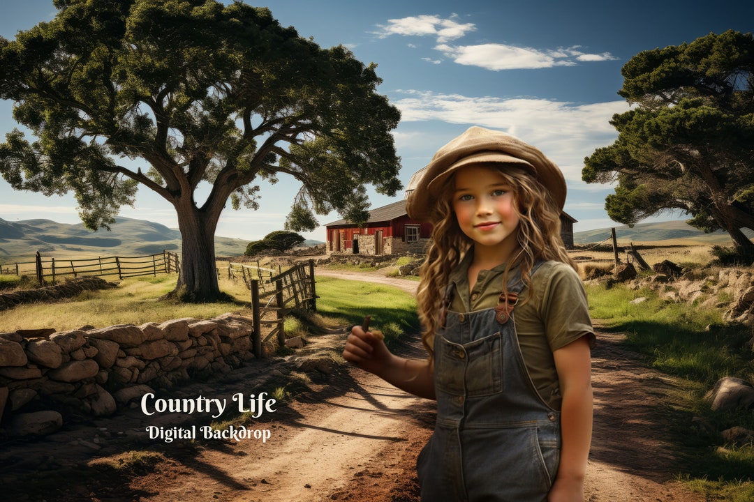 Country Life Digital Backdrop Red Barn in a Ranch Photo Background for ...
