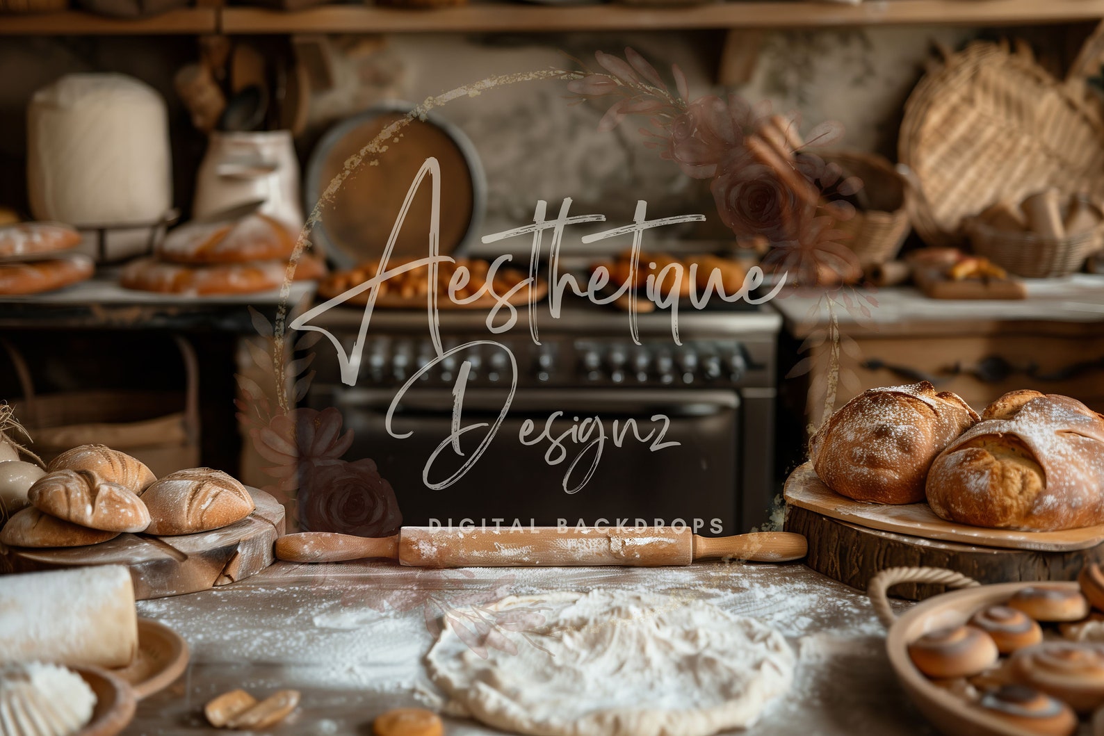 Baker's Station Digital Backdrop Rustic Bakery Photography Background ...
