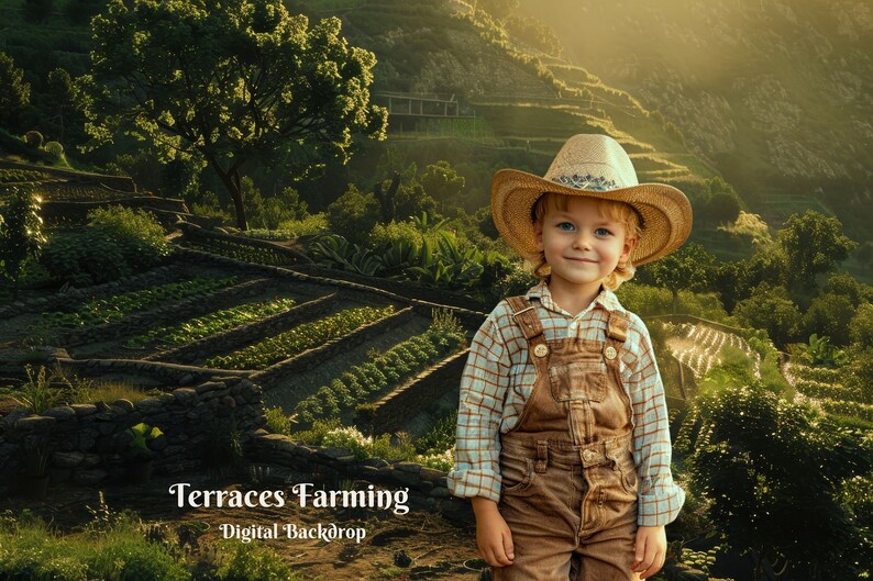 Terraces Farming Digital Backdrop Green Fields Photography Background ...