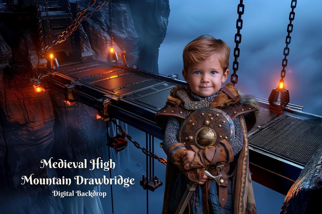 Medieval High Mountain Drawbridge Digital Backdrop Rock Castle Digital ...