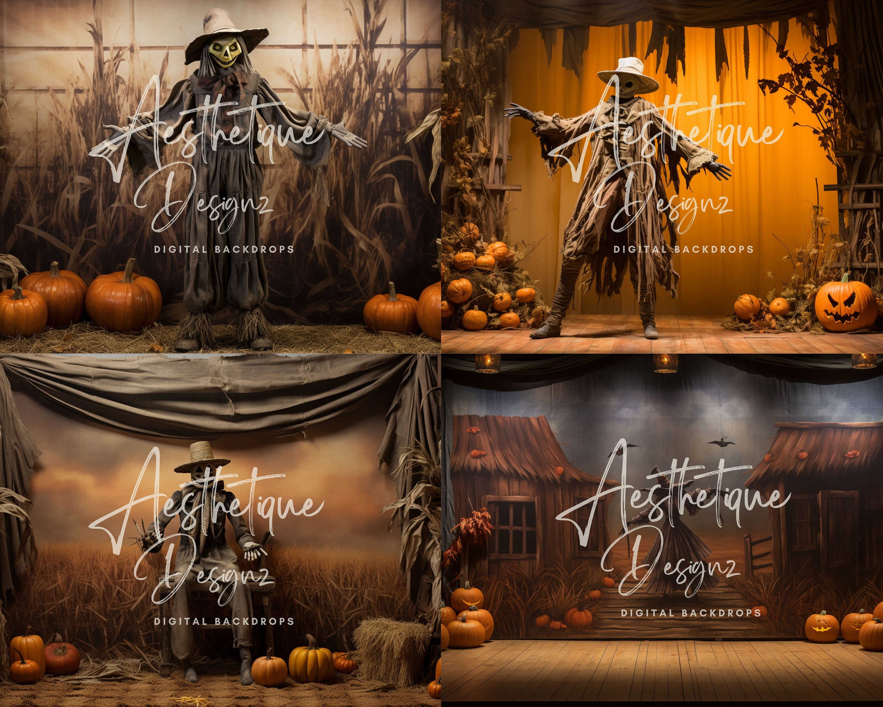 24 Halloween Scarecrow Digital Backdrop Creepy Backgrounds for ...