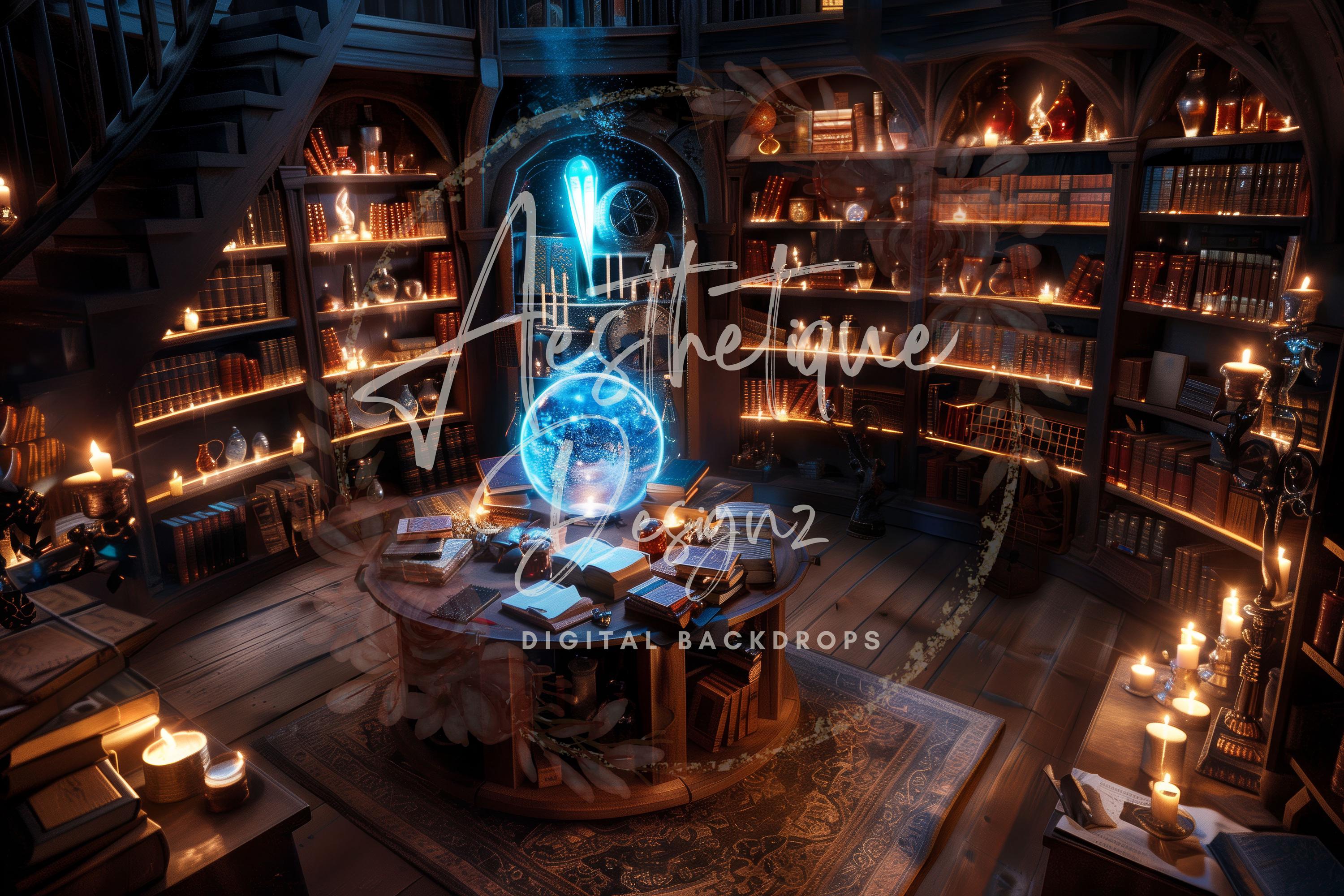 Wizard's Spell Library Digital Backdrop Wizard's Spell Book Background ...