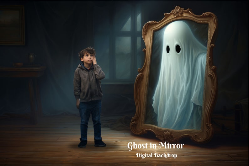 Ghost in Mirror Digital Backdrop Spooky Halloween Digital - Etsy