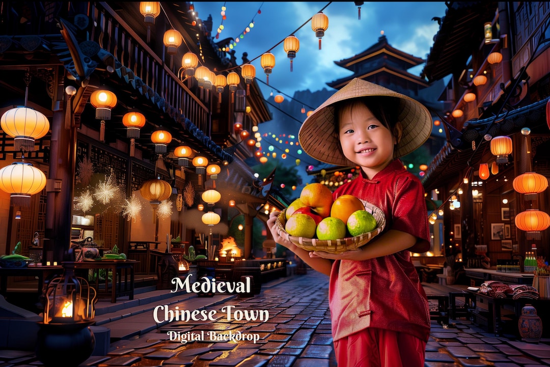 Medieval Chinese Town Digital Backdrop Chinese Lantern Town Background ...
