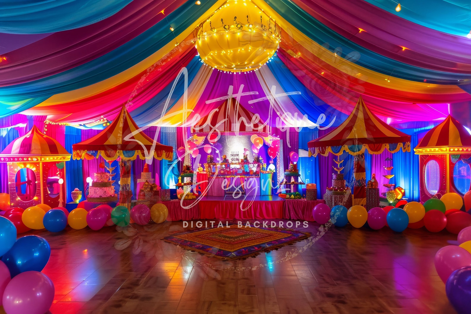Circus Themed Party Digital Backdrop Colorful Tent Photo Background ...